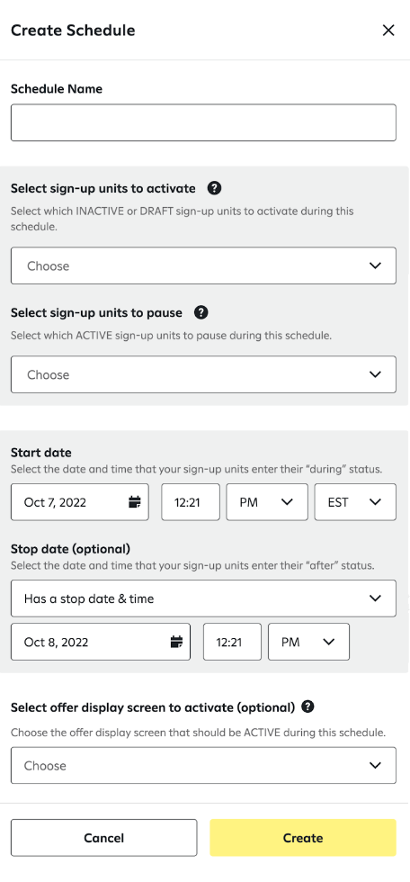 Schedule a sign-up unit – Attentive