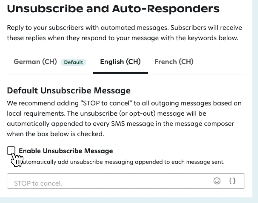 International message opt-out language – Attentive