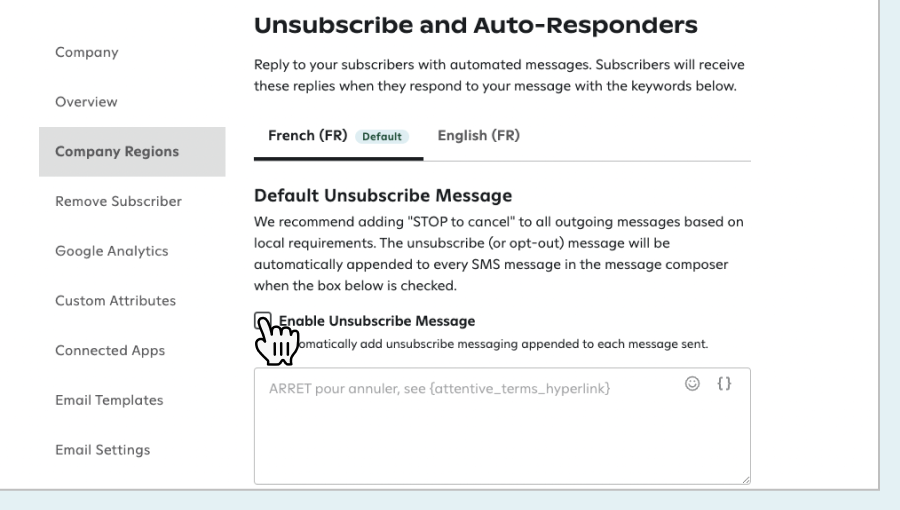 International message opt-out language – Attentive