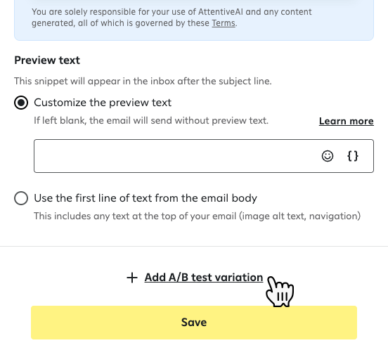 Create effective email subject lines with Subject Line Assistant (Attentive SMS & Email)