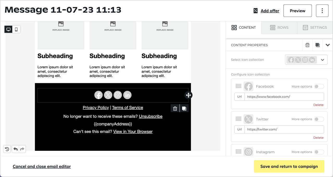 Add a header and footer to your email (Attentive SMS & Email)