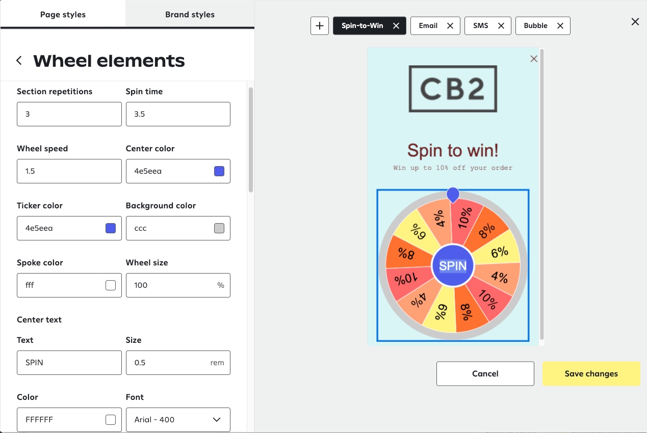 Add spin to win to a sign-up unit – Attentive