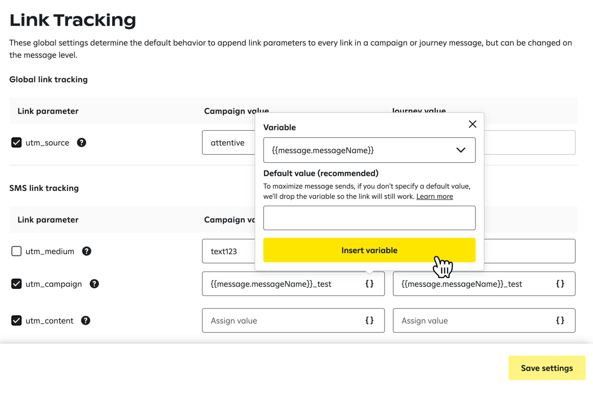 Set up global link tracking – Attentive