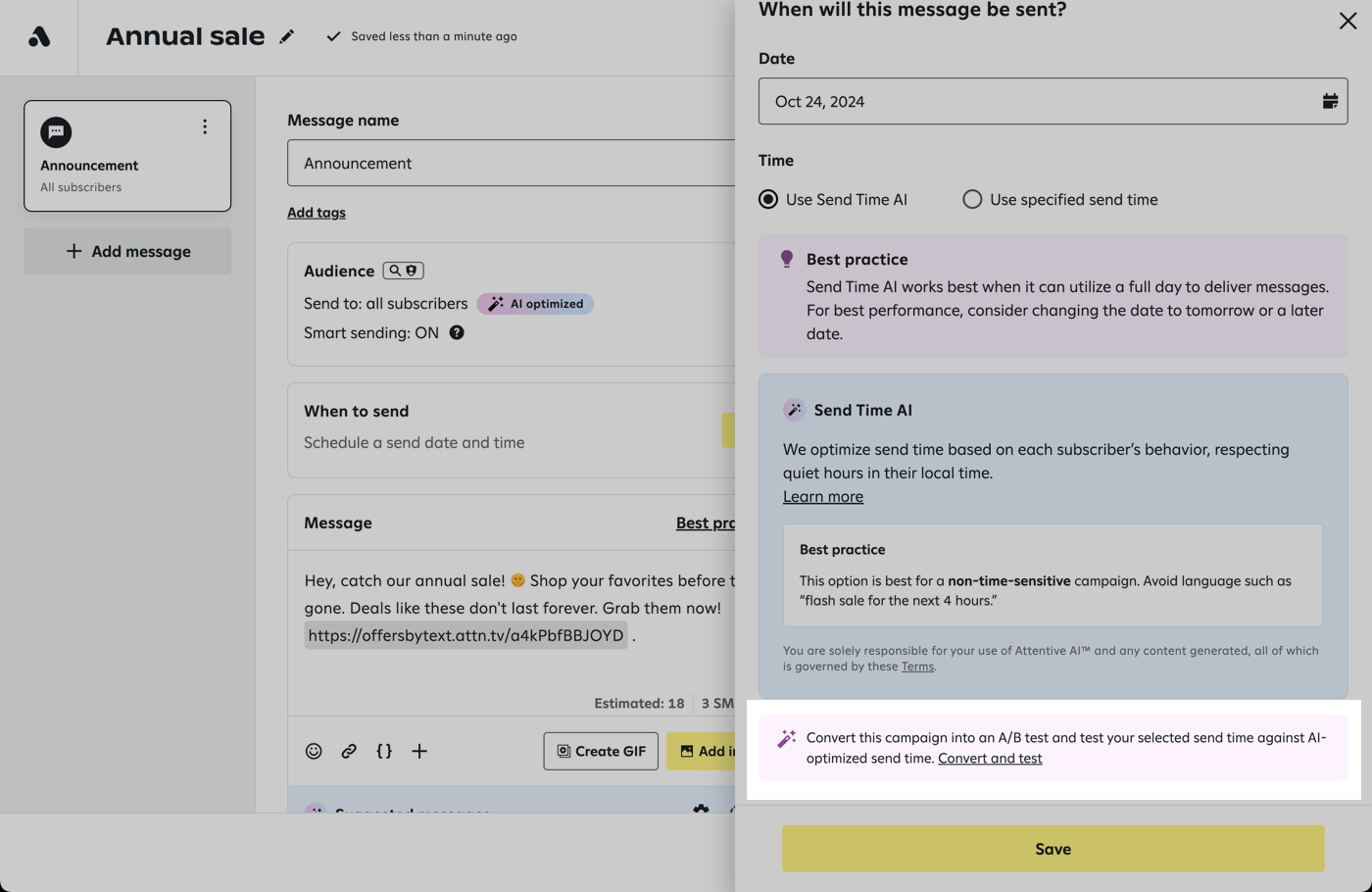 Test your send time against an AI-optimized send time – Attentive