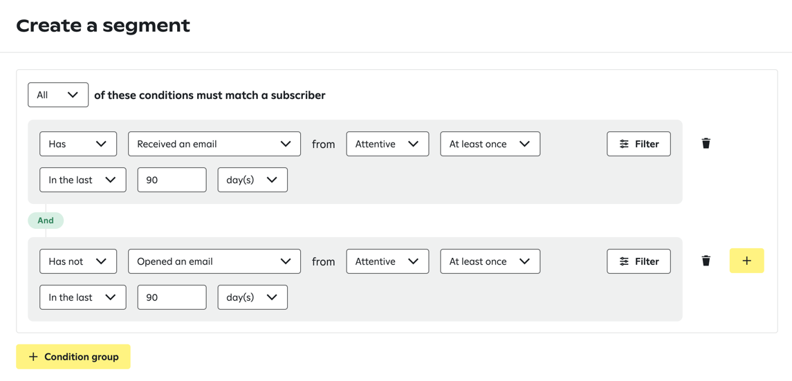 Create an email segment (Attentive SMS & Email)