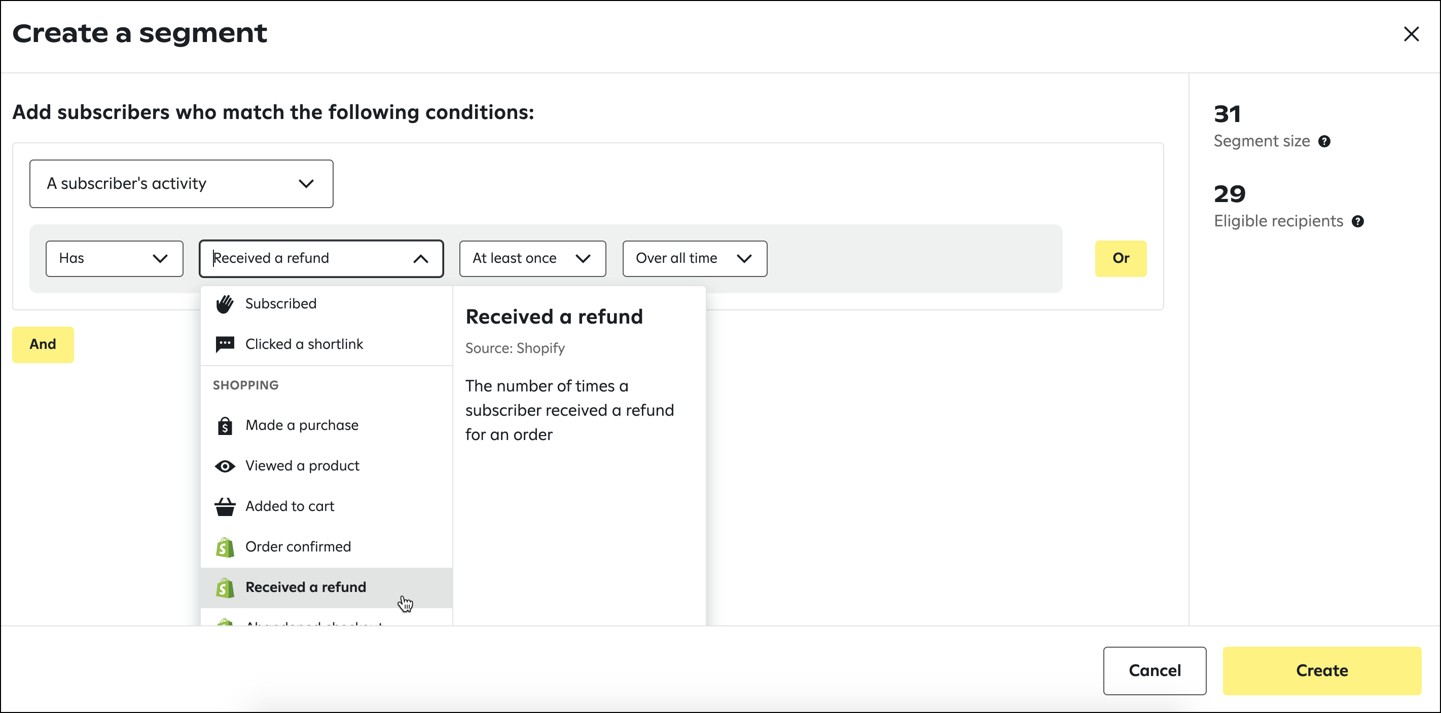 Create Shopify segments – Attentive
